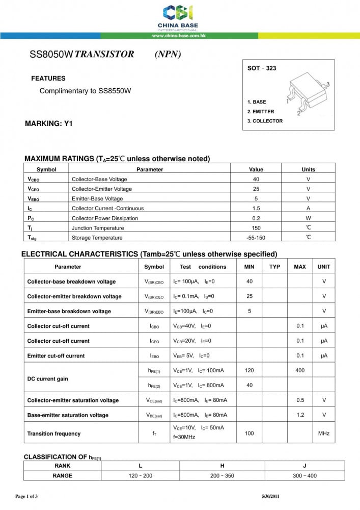 CBI SS8050W datasheet page 1