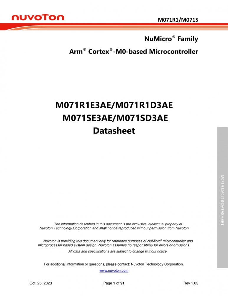 M071SE3AE datasheet page 1