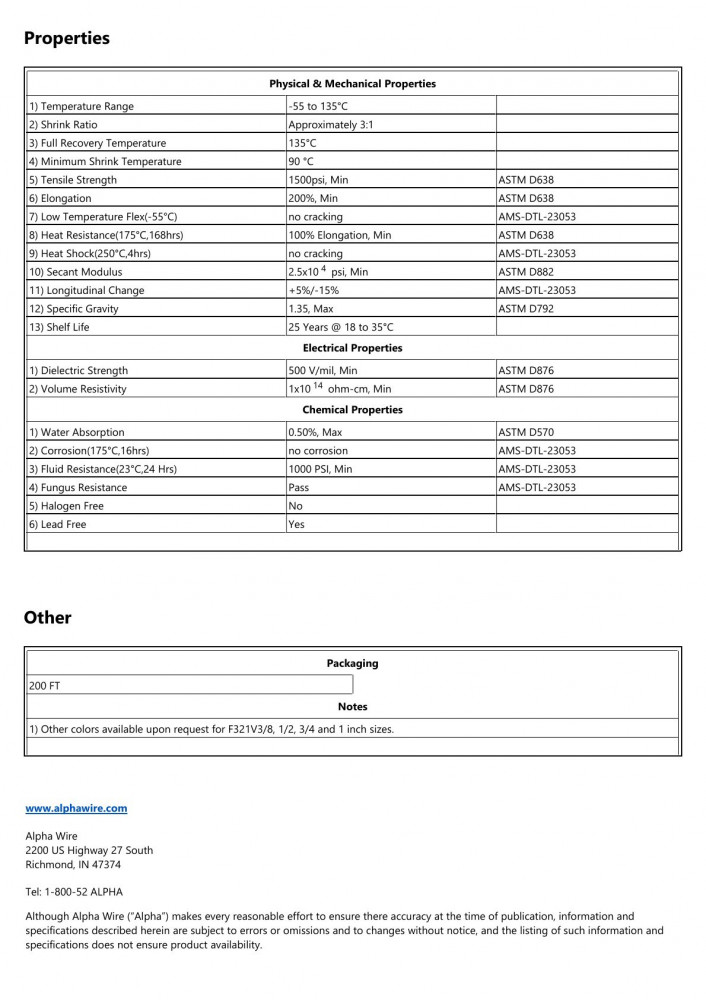 Alpha Wire F321V3/8 WH004 technical document page 2