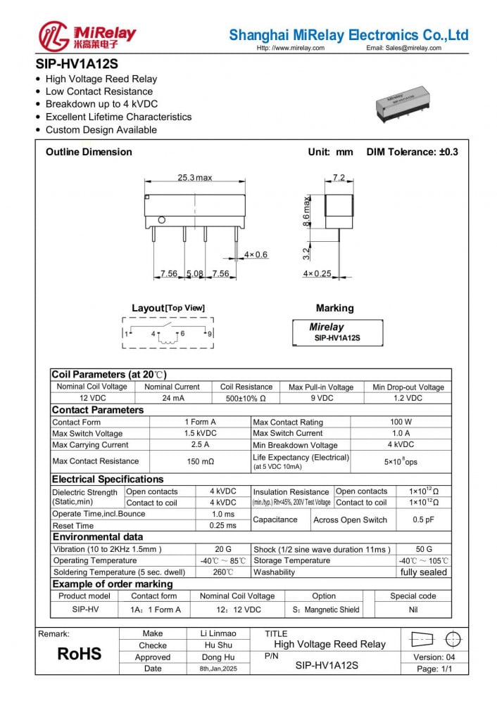SIP-HV1A12S technical document page