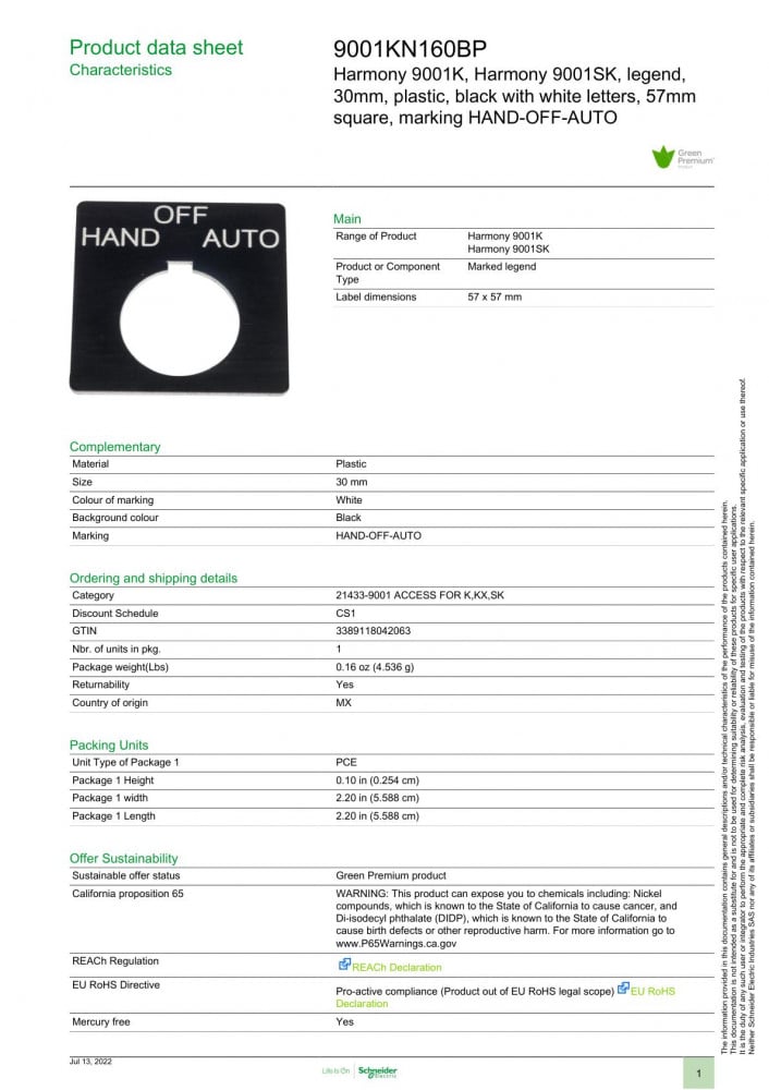 9001KN160BP technical document page 1