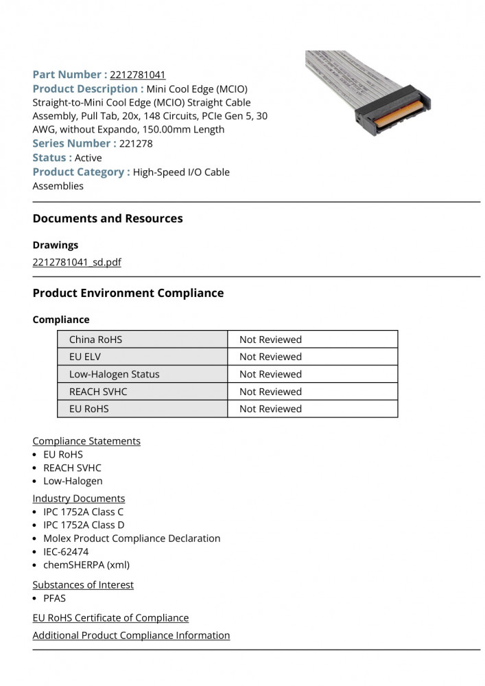 MOLEX 2212781041 product drawing page 1