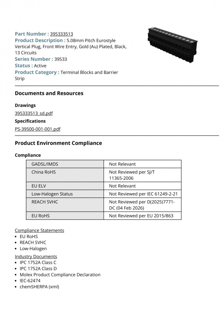 ESE Eurostyle terminal blocks product specification, page 1