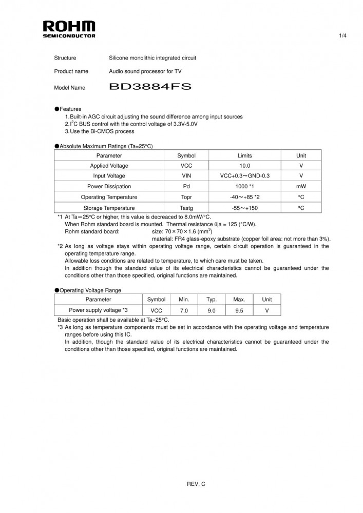 BD3884FS-E2 datasheet page 1