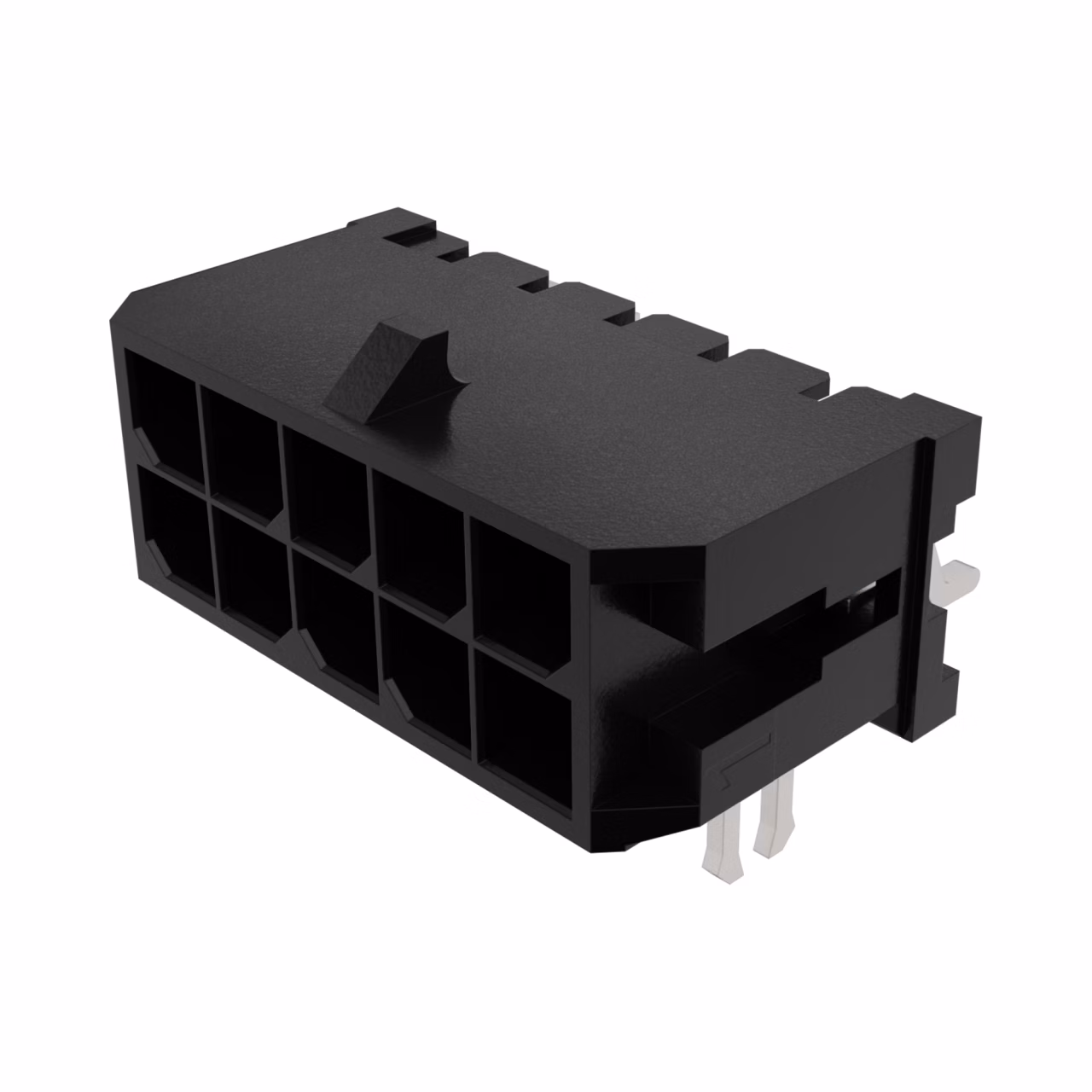 Micro-Fit 3.0 Right-Angle Header, 3.00mm Pitch, Dual Row, 10 Circuits, with PCB Press-fit Metal Retention Clip, 2.54µm Matte Tin Plating, Glow-Wire Capable, Black, Tape and Reel for sale