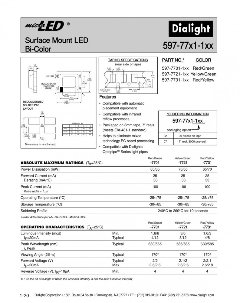 Dialight 597-77xx technical document page
