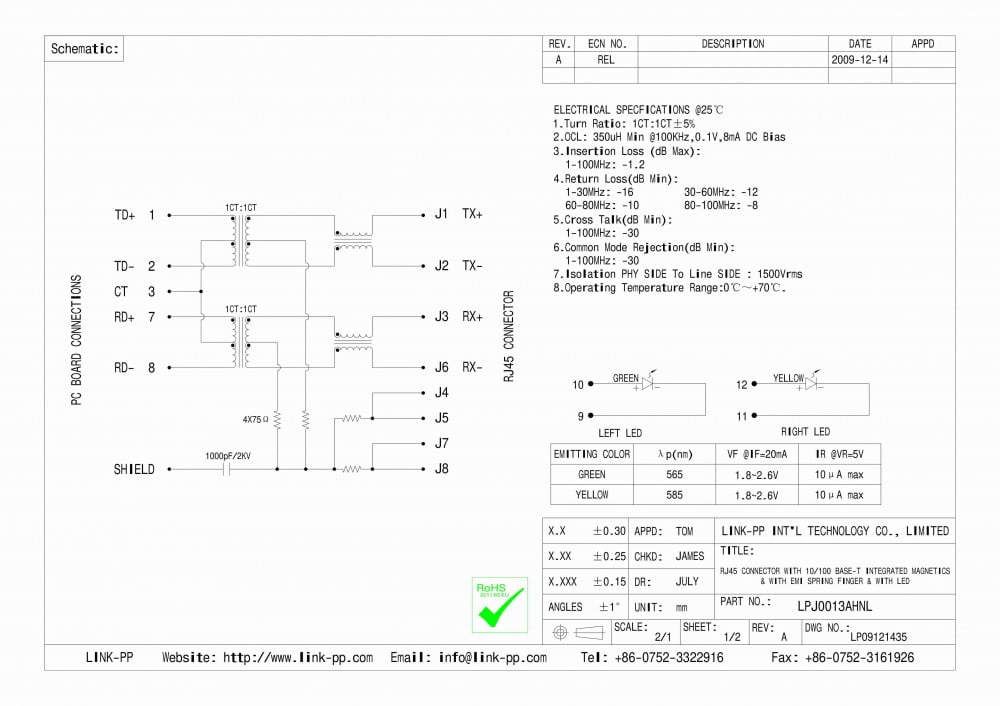 LPJ0013AHNL technical drawing page 1