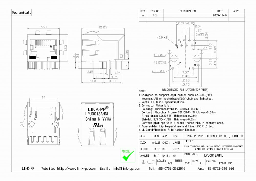 LPJ0013AHNL technical drawing page 2