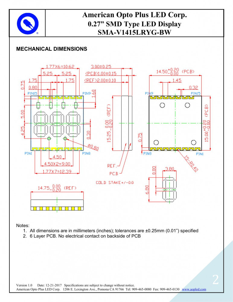 SMA-V1415LRYG-BW datasheet page 2