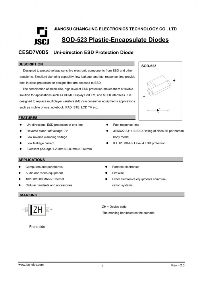 CESD7V0D5 datasheet page 1