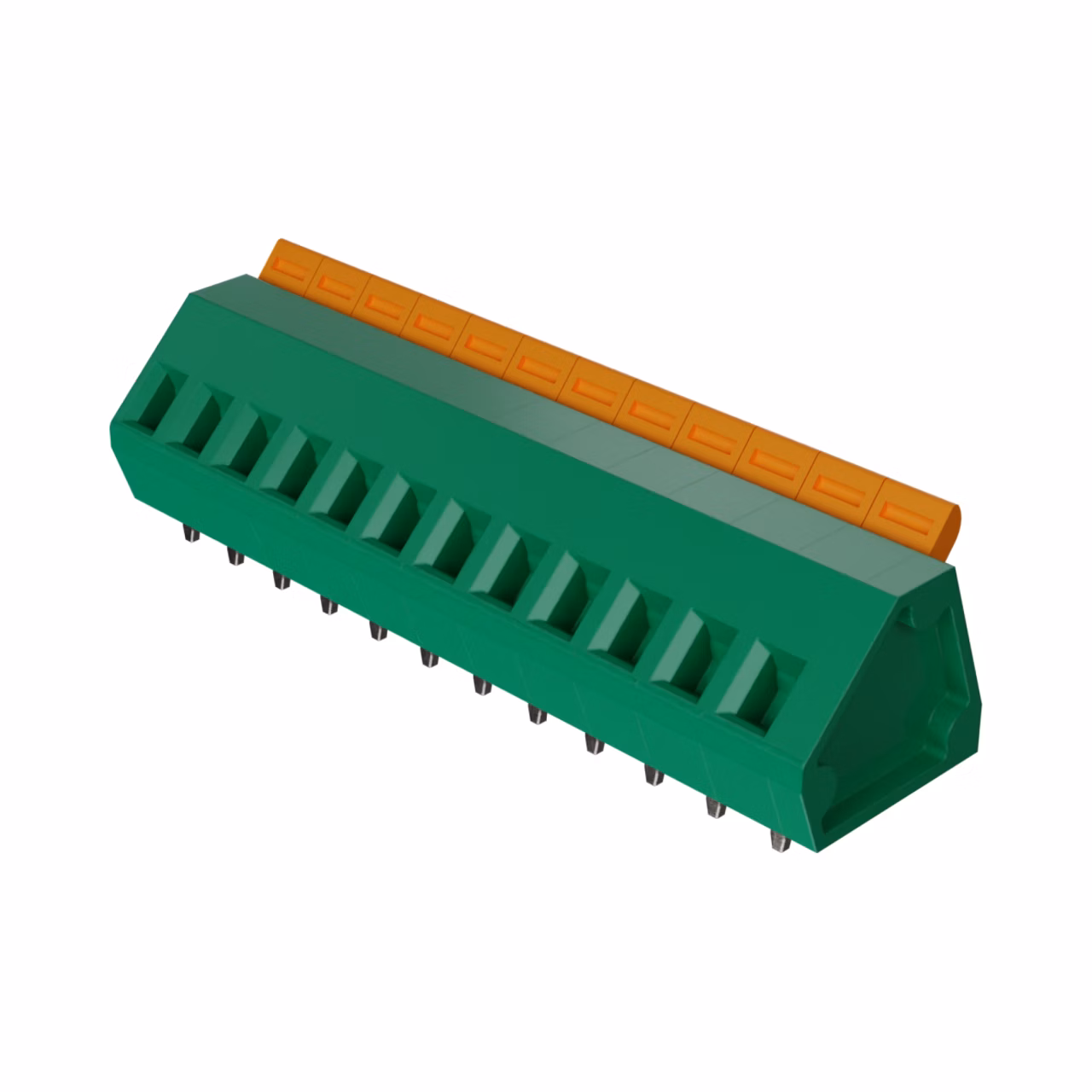 5.08mm Pitch, Eurostyle Fixed-Mount Push-Button Terminal Block, 45° Modular, 18A, 26-14 AWG, Green, 12 Circuits for sale