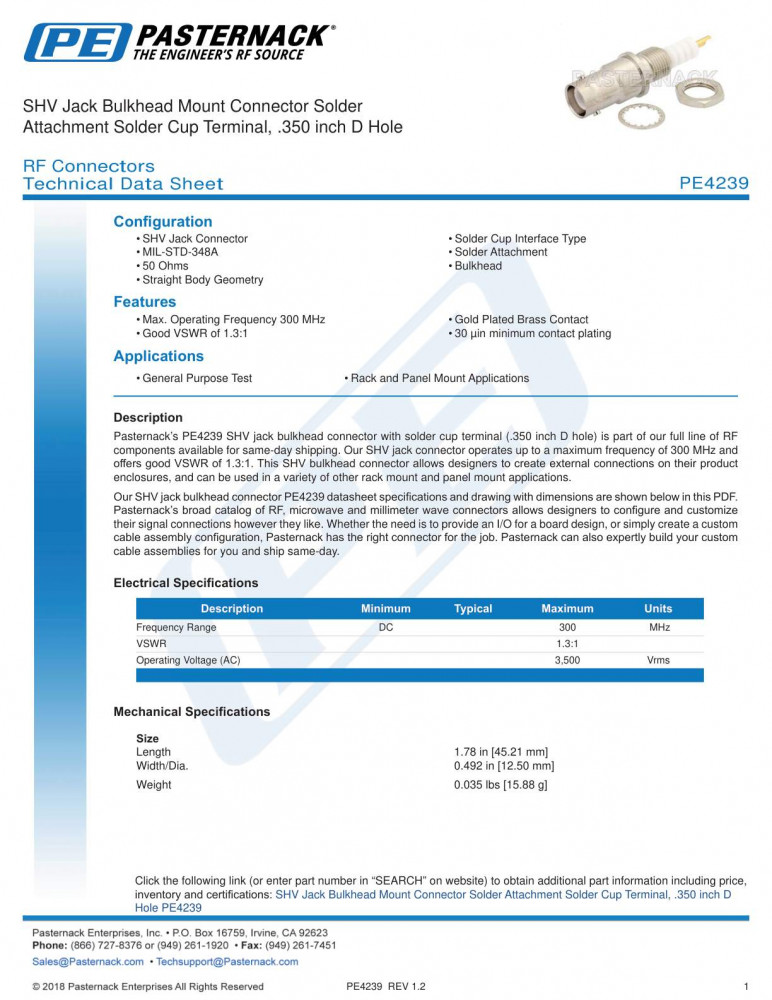 PE4239 technical datasheet page 1