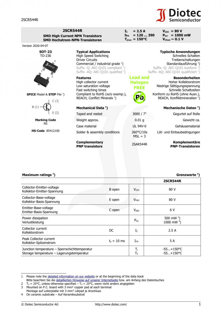 2SCR544R technical document page 1