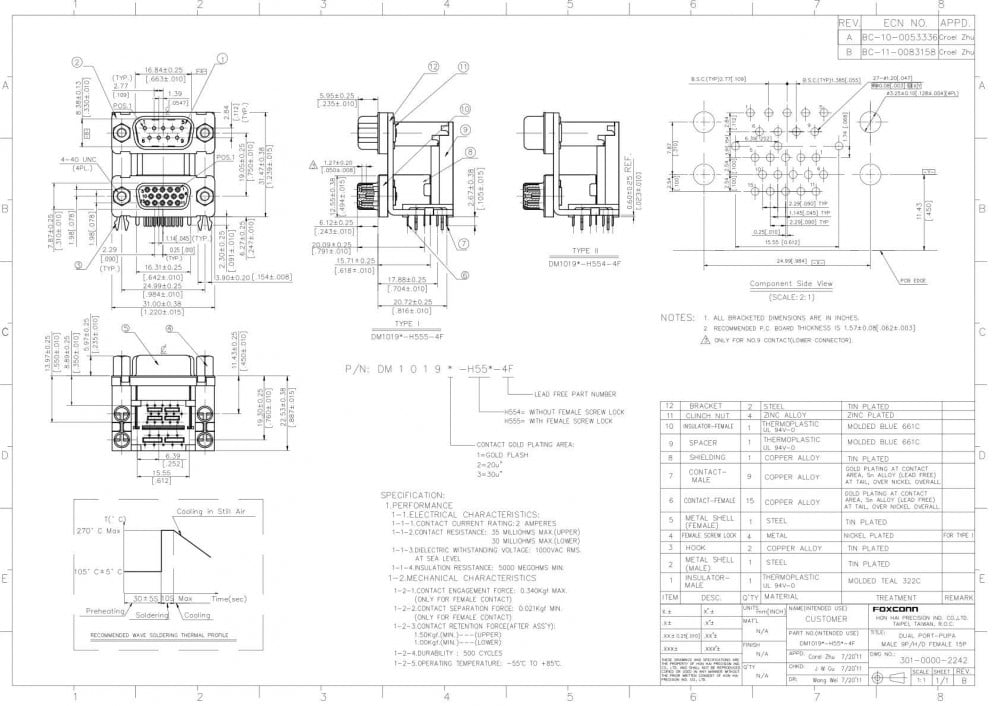 FOXCONN DM10191-H555-4F technical drawing