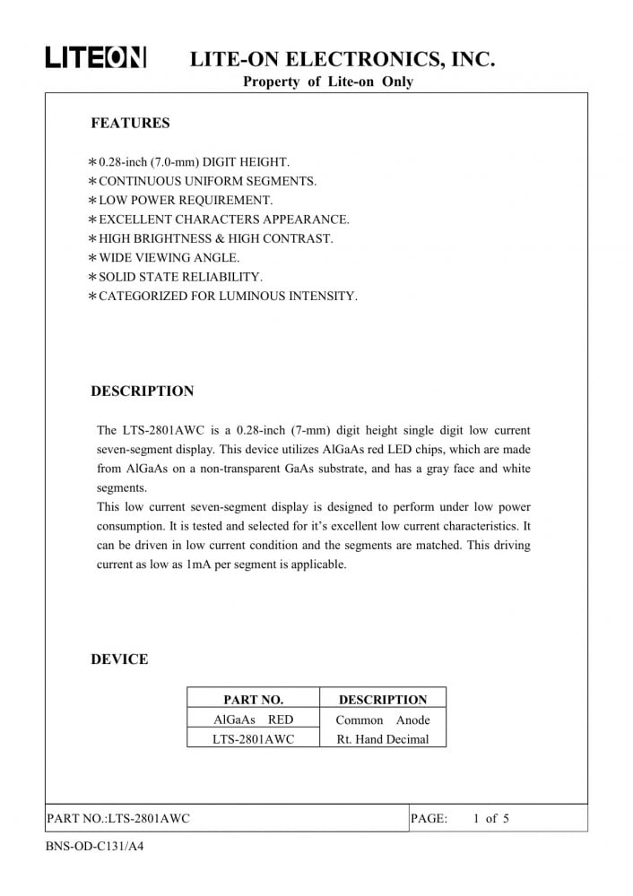 LTS-2801AWC datasheet page 1