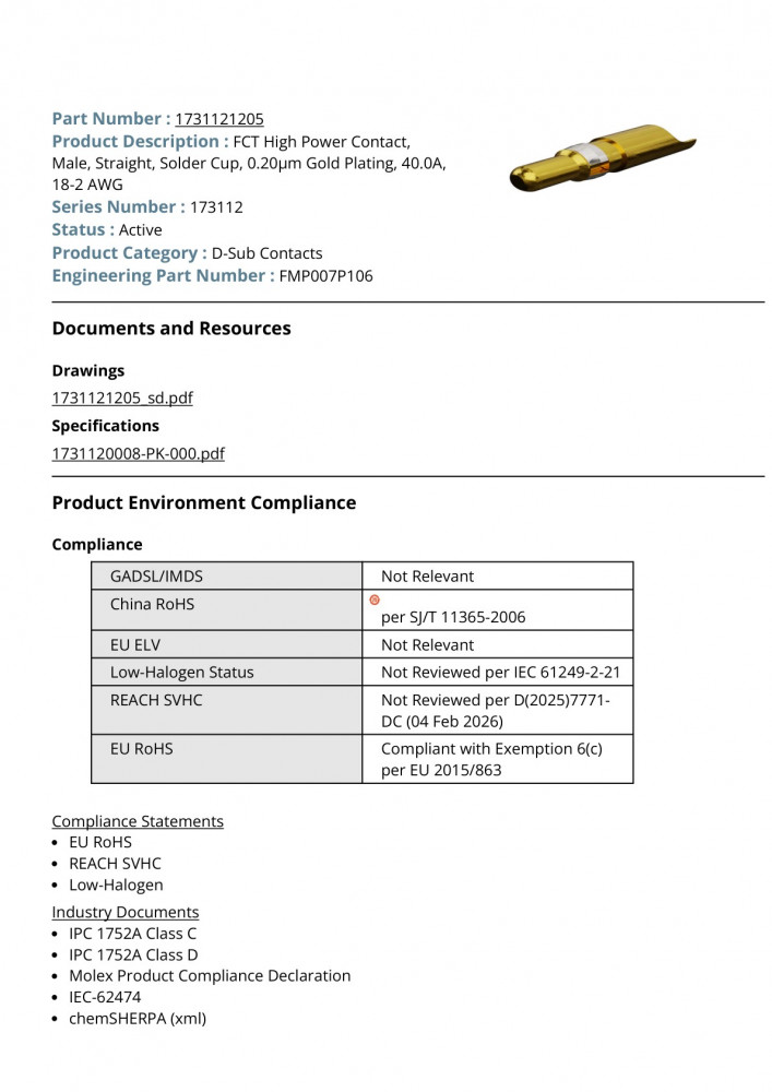 MOLEX 1731121205 technical document page 1