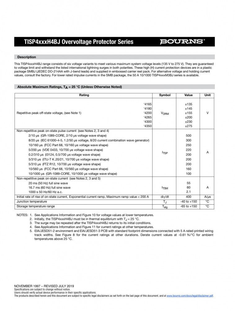 TISP4xxxH4BJ datasheet page 2