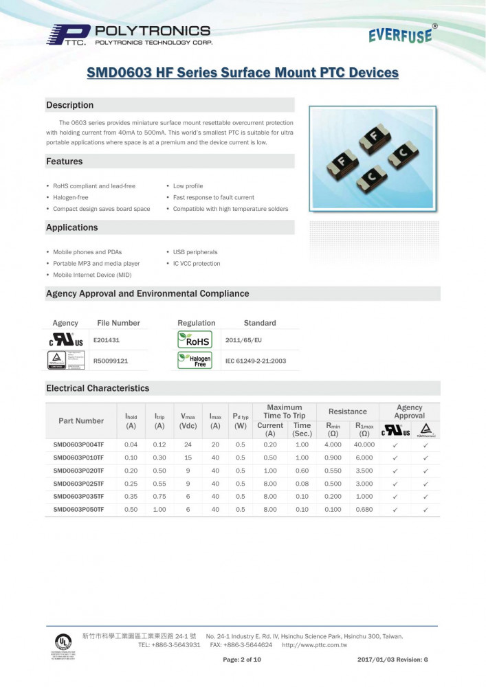 SMD0603P050TF datasheet page 2