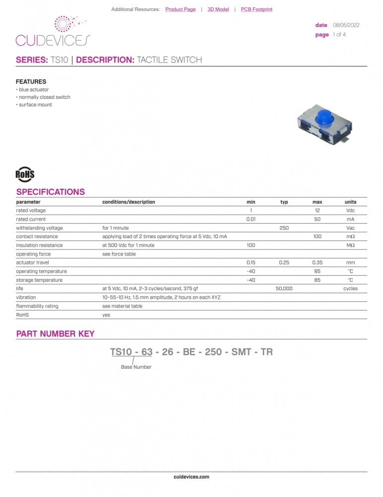 TS10-63-26-BE-250-SMT-TR datasheet page 1