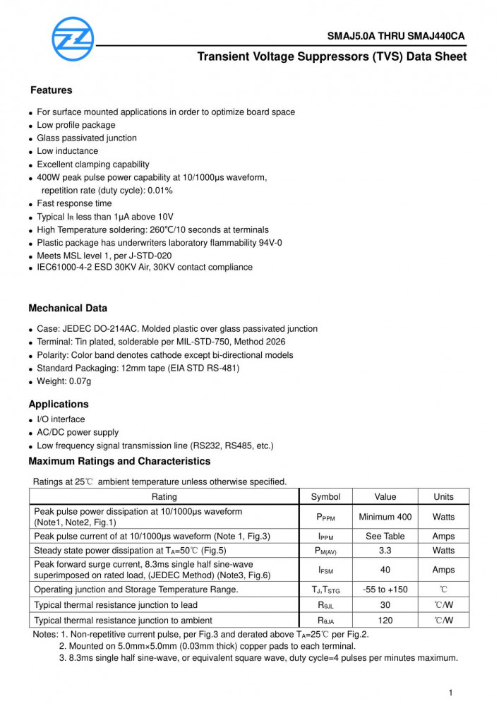 SMAJ12A datasheet page 1