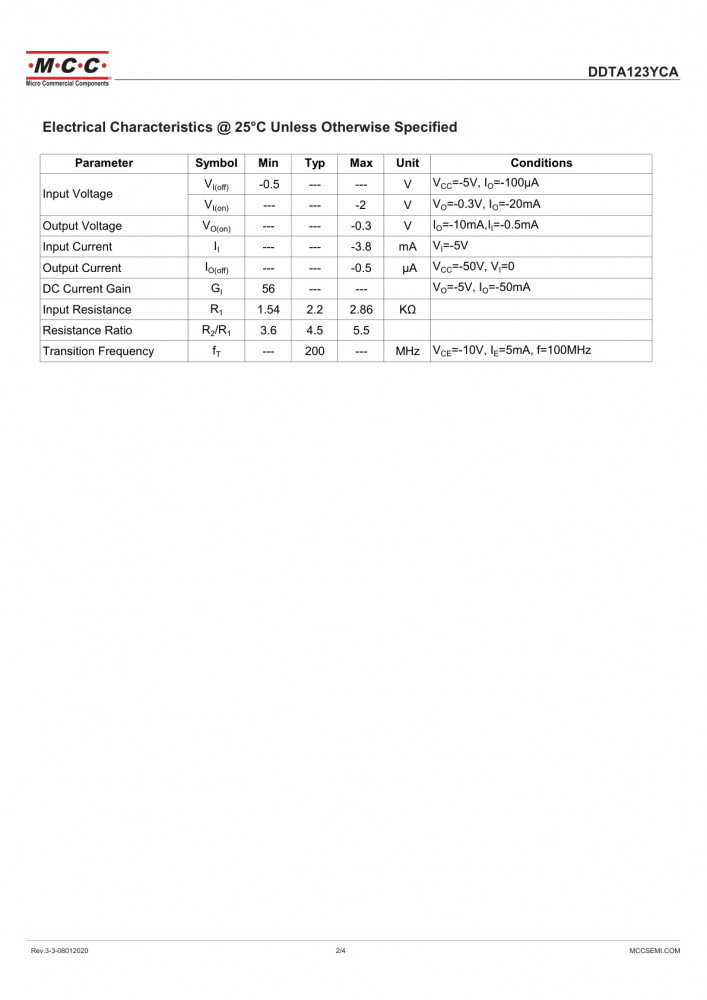 DDTA123YCA-TP datasheet page 2