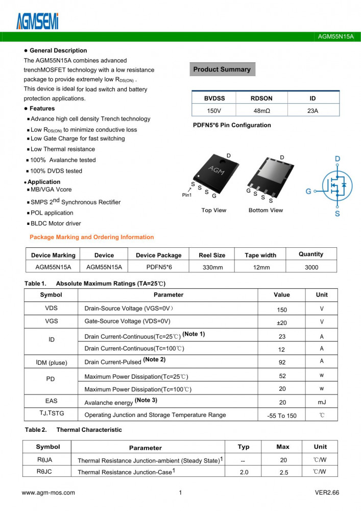 AGM55N15A datasheet page 1