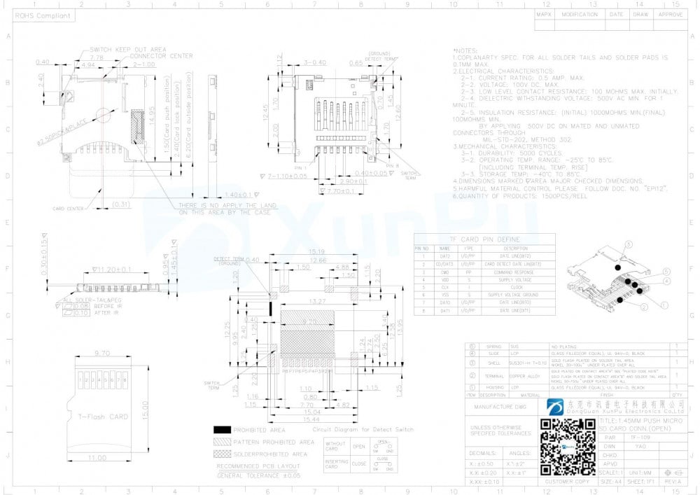 XUNPU TF-109 technical drawing
