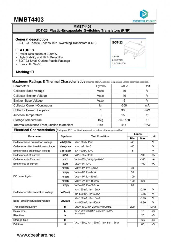 MMBT4403 datasheet page 1