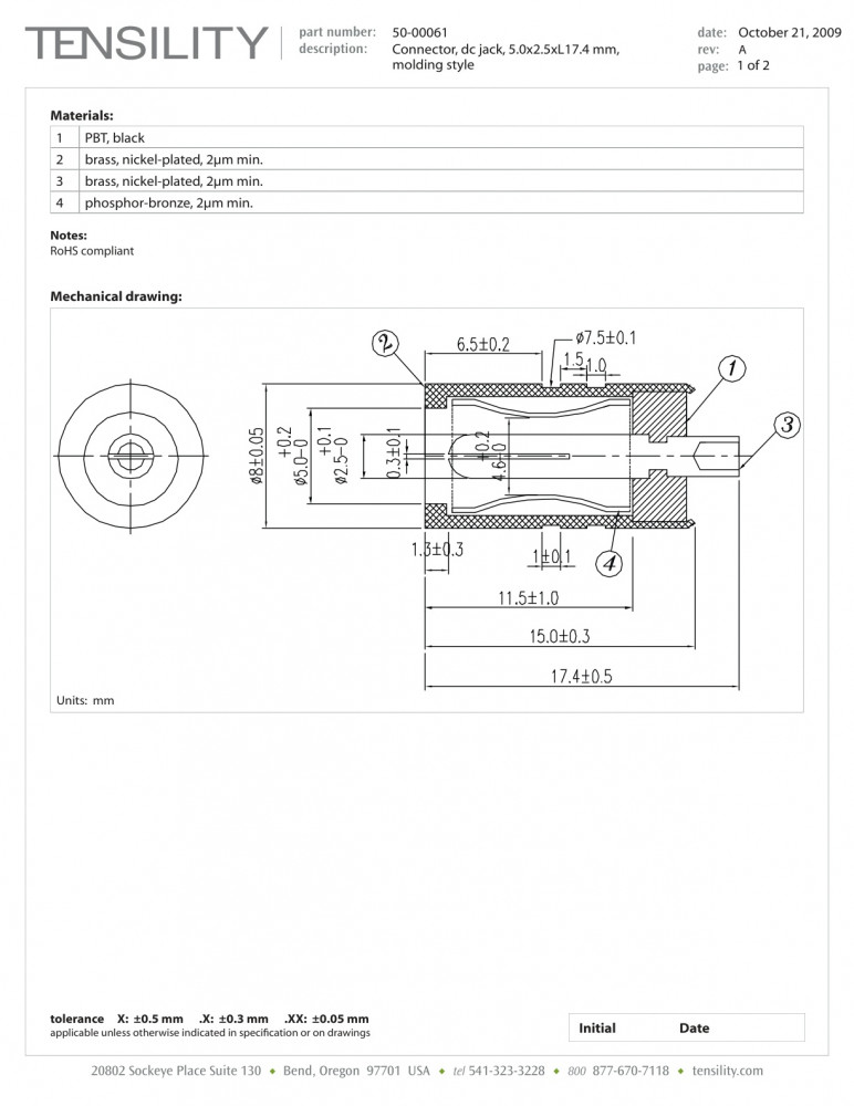 50-00061 specification document, page 1