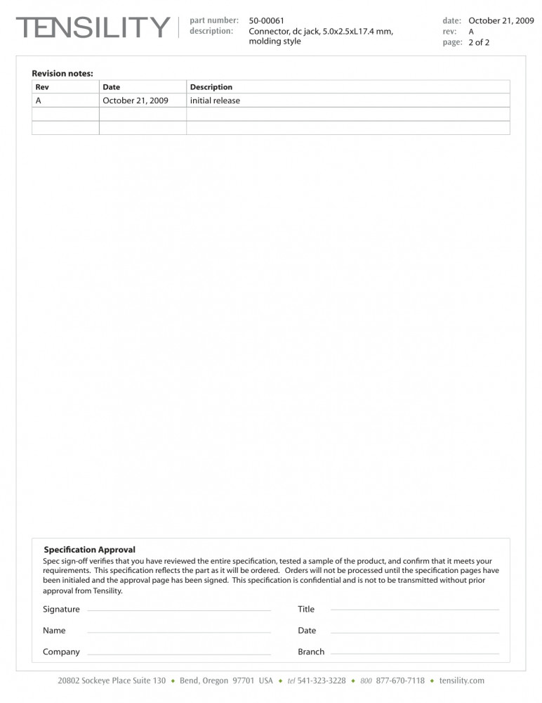 50-00061 specification document, page 2