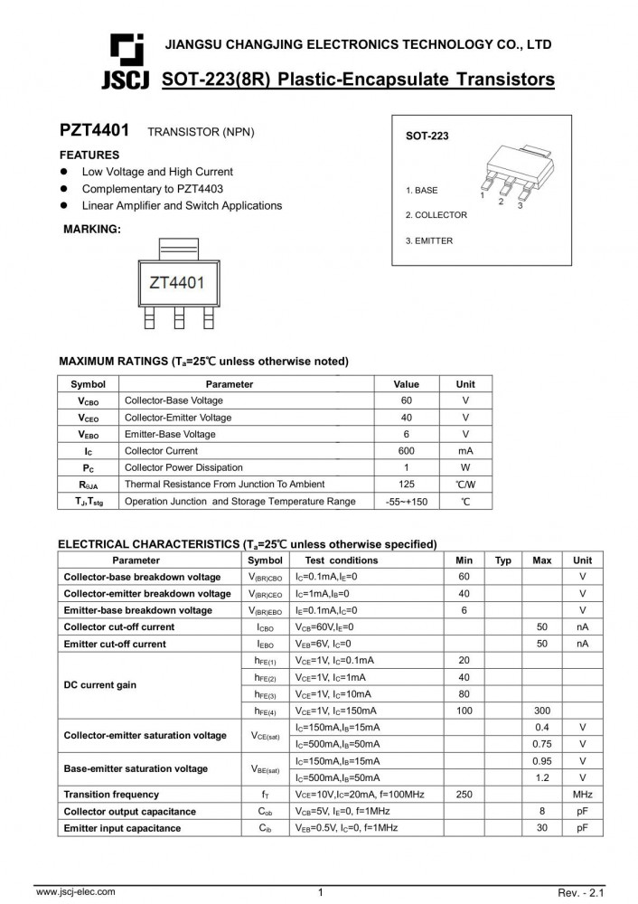 PZT4401 datasheet page 1