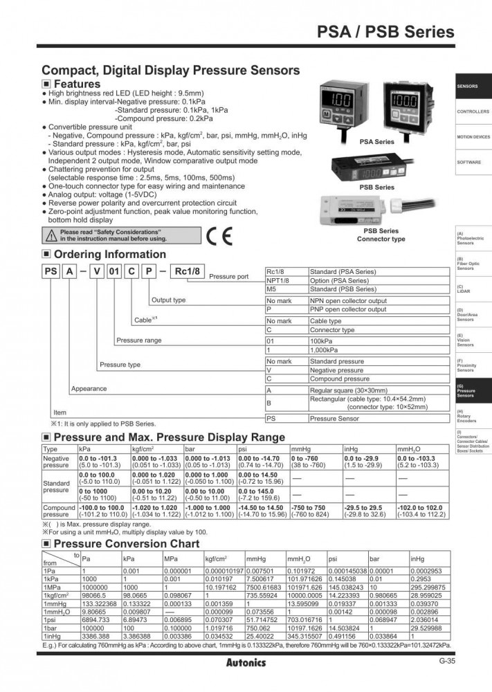 Autonics PSA series technical document page 1