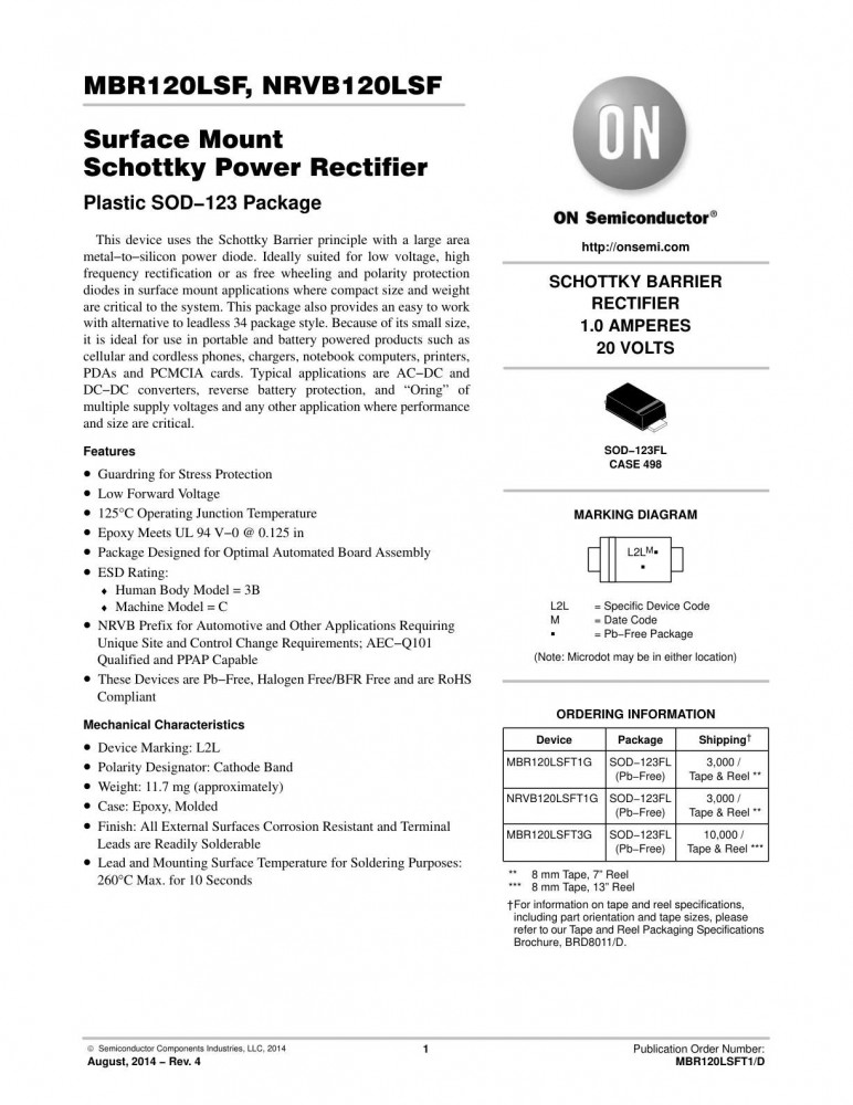 MBR120LSFT1G datasheet page 1