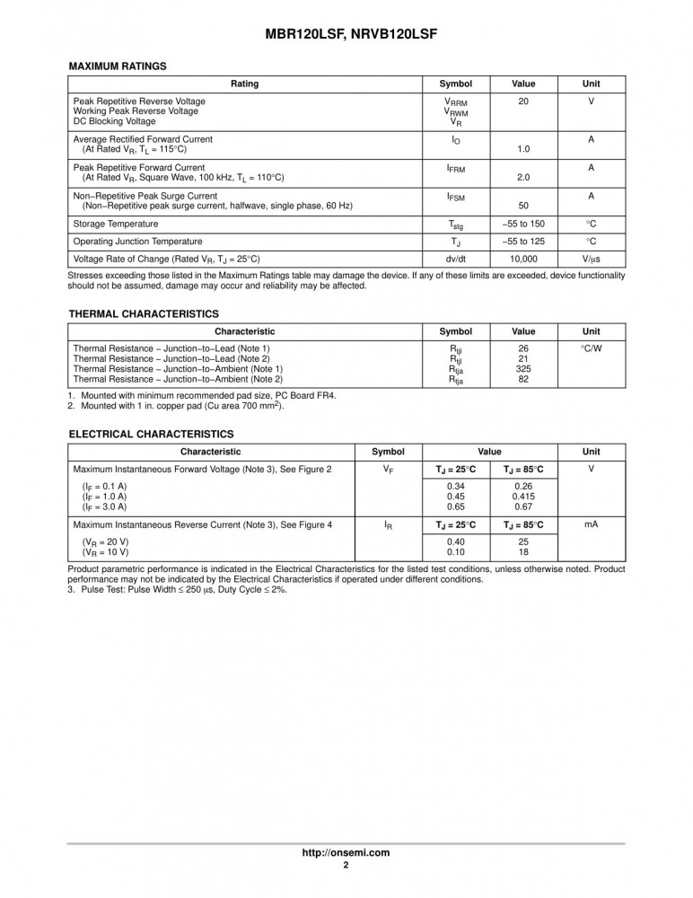 MBR120LSFT1G datasheet page 2