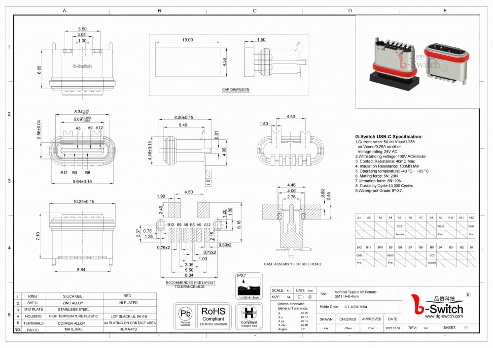 GT-USB-7054 technical drawing page