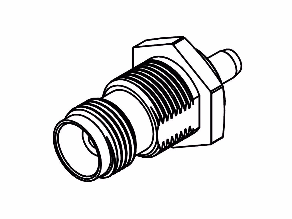 BNC Jack, Right-Angle, Bulkhead Receptacle, PCB, with Board Lock Legs, White PBT Housing, Housing Height 13.20mm, Nut and Lockwasher Included, Tray, 50 Ohms