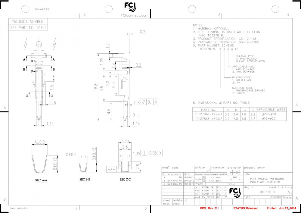 Amphenol 10127818 terminal drawing preview
