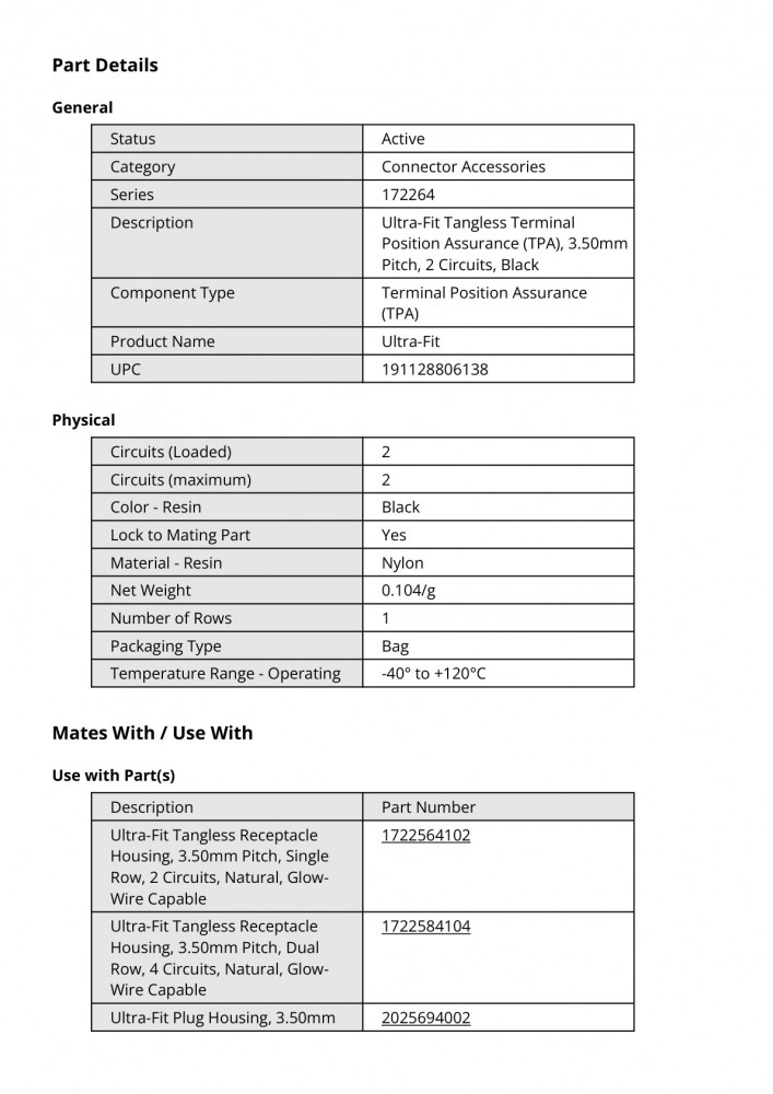 Technical document page 2 for MOLEX 1722643002