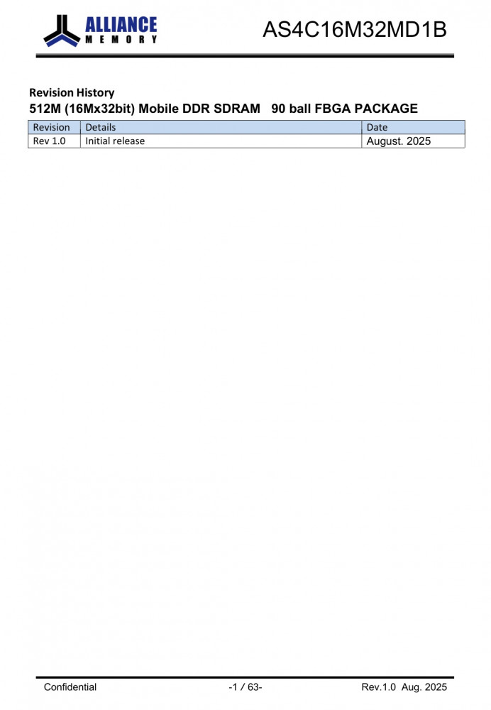 AS4C16M32MD1B datasheet page 1