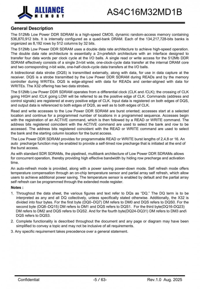 AS4C16M32MD1B datasheet page 5