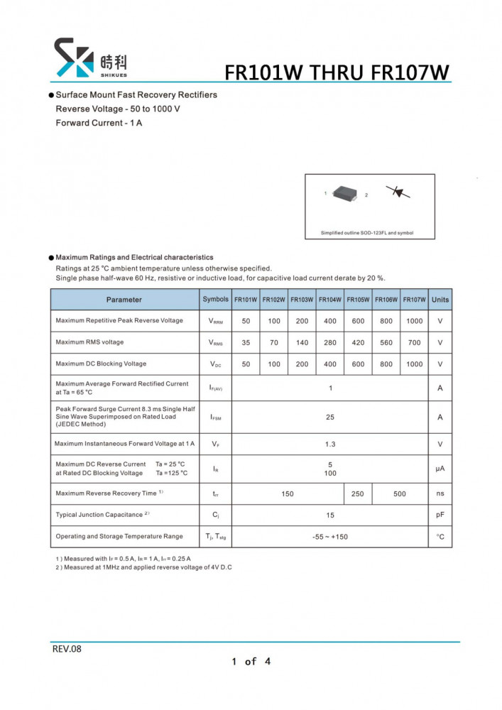 FR107W datasheet page 1
