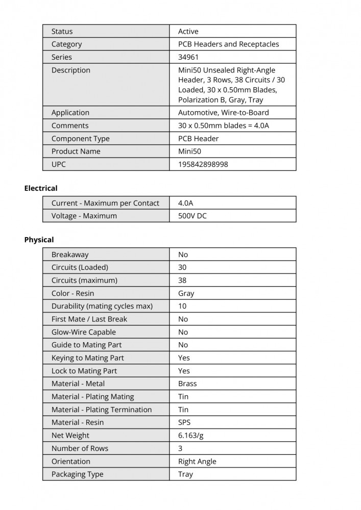 Technical document page 2 for MOLEX 349611390