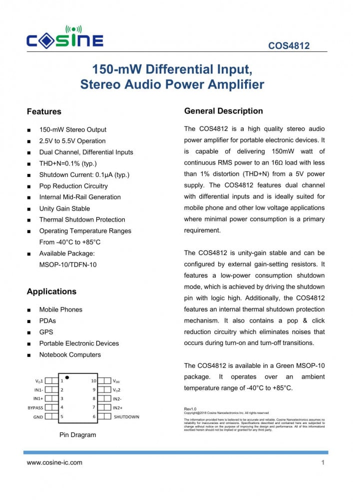COS4812 datasheet page 1