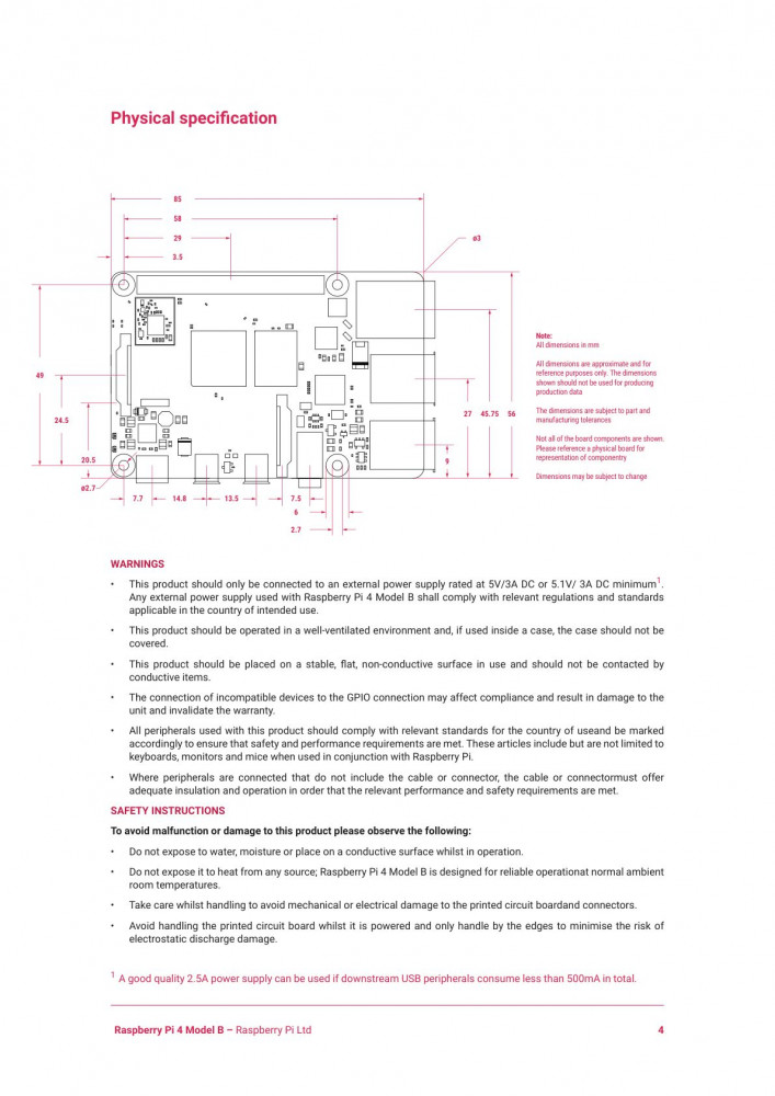 Raspberry Pi 4 Model B document page 4