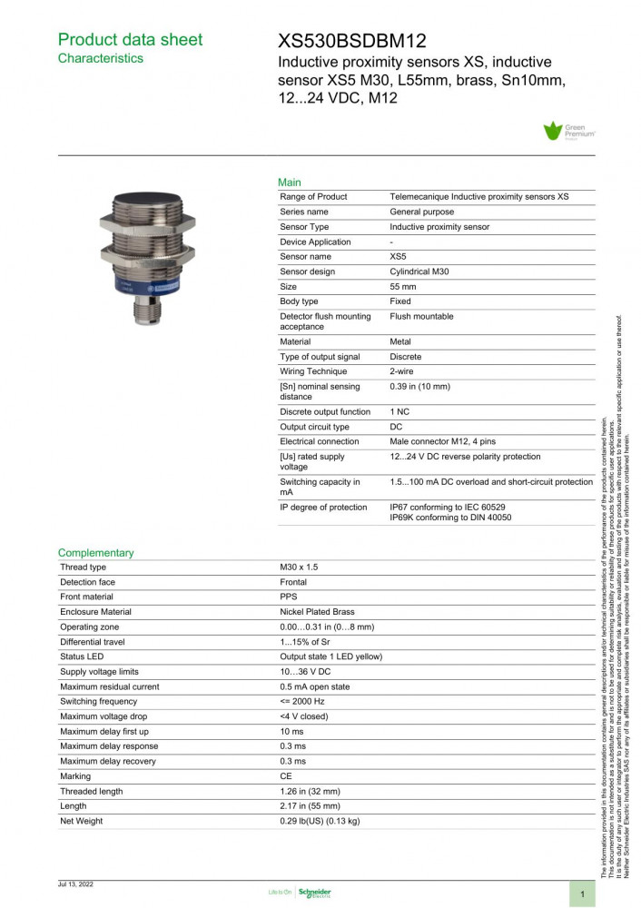 XS530BSDBM12 technical document page 1