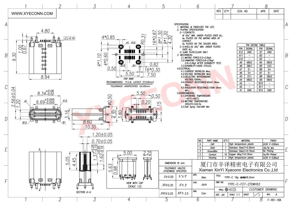 TYPE-C-F27-2TDWH93 technical drawing page 1