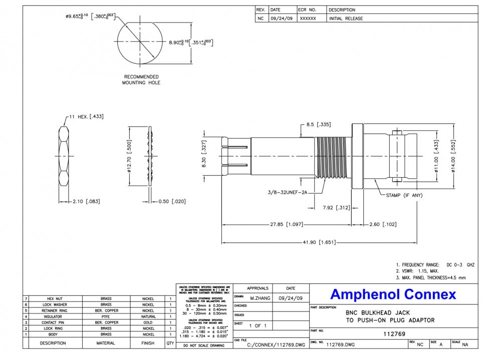 Amphenol model 112769 technical drawing page