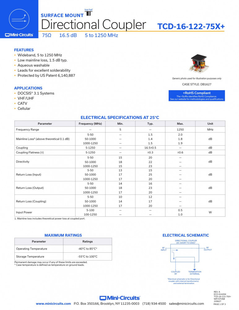 TCD-16-122-75X+ datasheet page 1