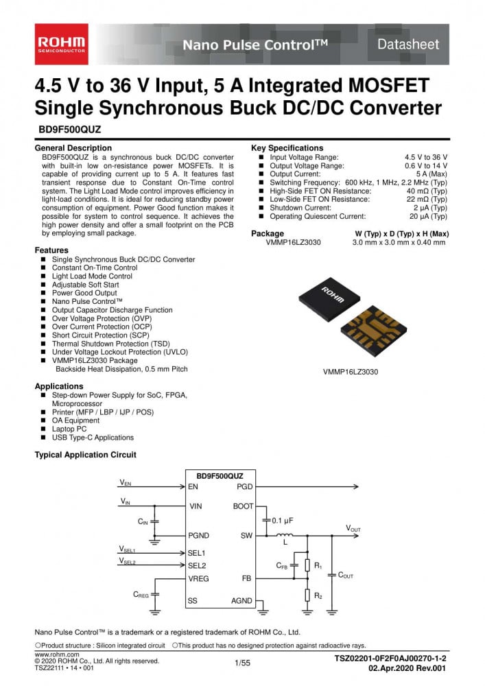 BD9F500QUZ-E2 datasheet page 1