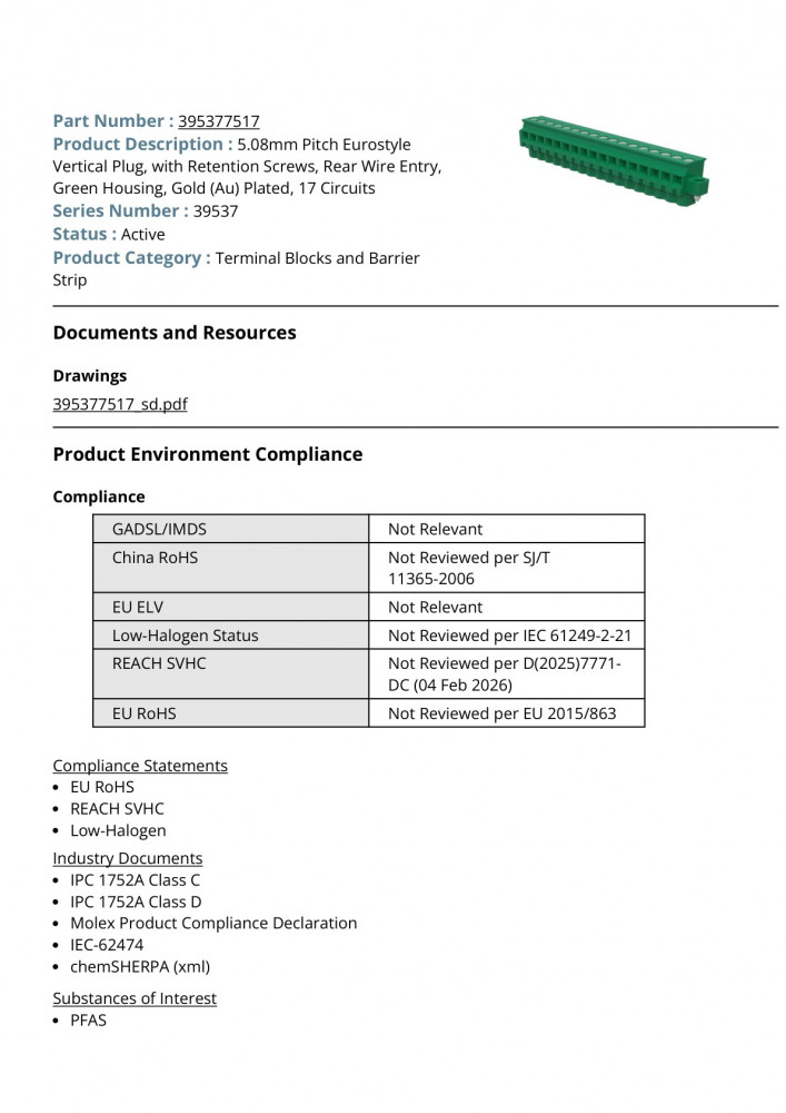 MOLEX product document page 1